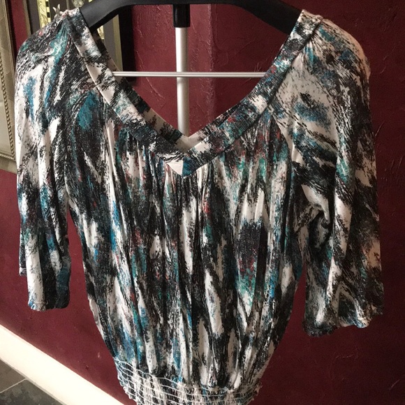 Tops | Multi Colored Blouse With Elastic Waistband | Poshmark